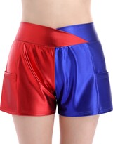 IMEKIS Women's Metallic Rave Shorts Shiny Hot Pants Color Block Disco ...
