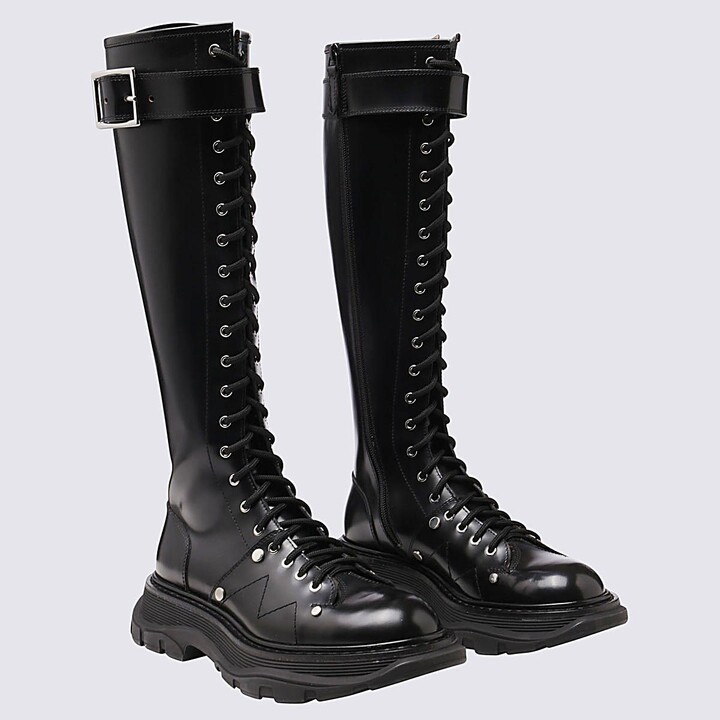 Alexander McQueen Black Leather Tread Boots - ShopStyle