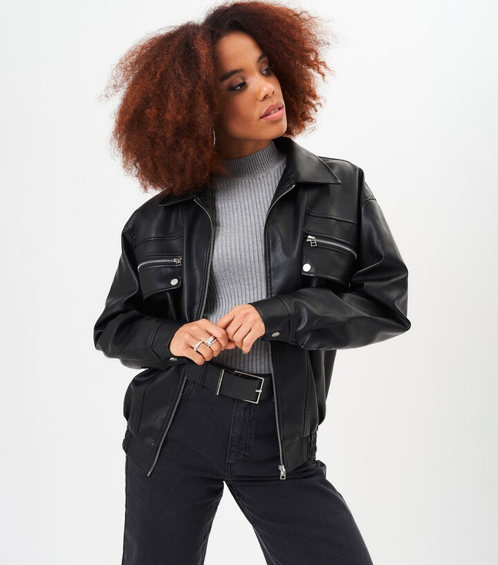 Women's Black Leather Look Jacket Gini London - ShopStyle