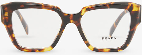 Prada Womens Brown PR 09ZV Tortoiseshell-effect Square-frame Acetate ...