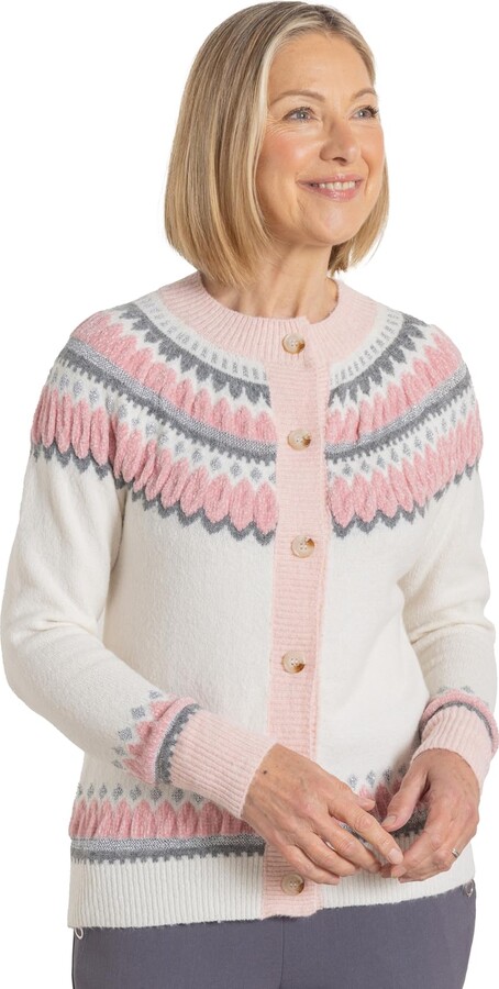 ANNA ROSE Fair Isle Cardigan - Ivory/Pink/Multi - S - ShopStyle