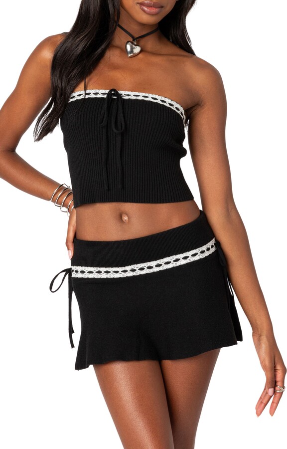 EDIKTED Khloe Lace Ribbon Rib Tube Top - ShopStyle