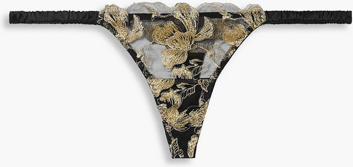 COCO DE MER LONDON Aria satin-trimmed embroidered tulle low-rise thong ...