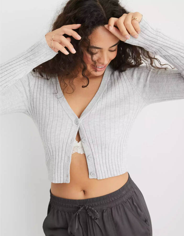 aerie Wide Rib Cropped Cardigan - ShopStyle