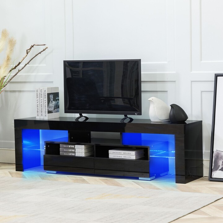 RASOO Modern TV Stand with LED Lights and Spacious Storage Drawers ...