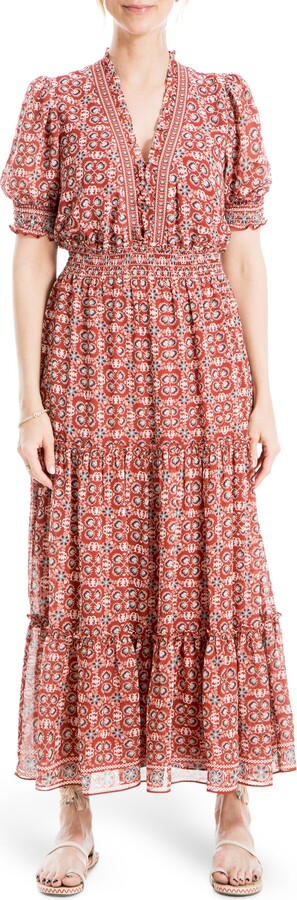 Max Studio Floral Tiered Midi Dress - ShopStyle