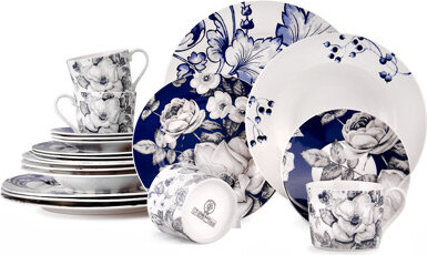 STP Goods Blue Magnolia Porcelain China Dinnerware Set - Service for 4 ...