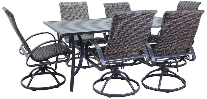 Courtyard Casual Santa Fe Dark Gray 7Pc Rectangle Dining Set With 72In ...