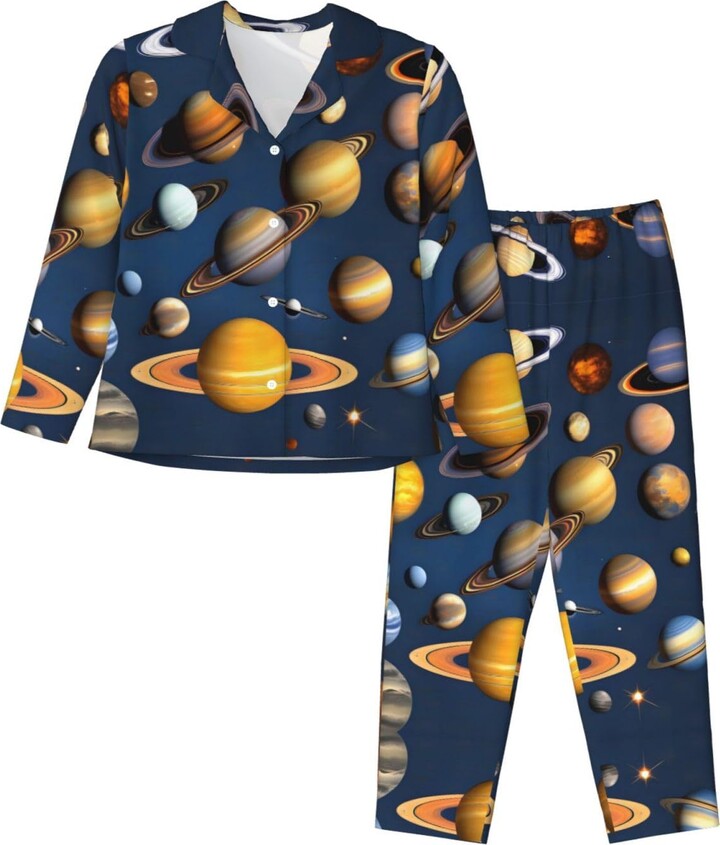 BHCASE Women's long sleeve pajama set Solar System Planets Printed size ...