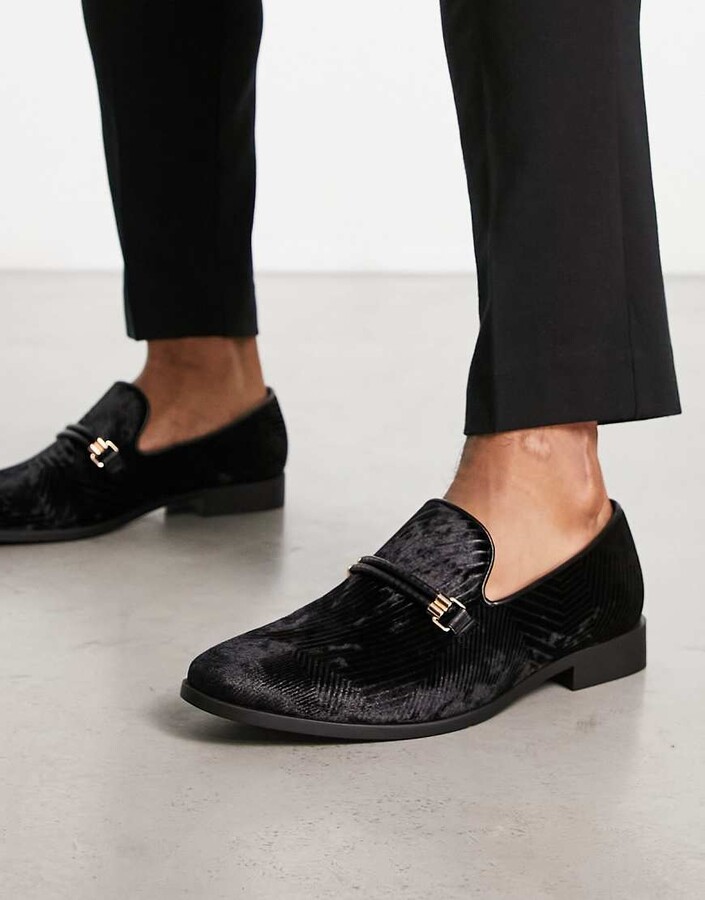 London Rebel X bar loafers in black velvet - ShopStyle