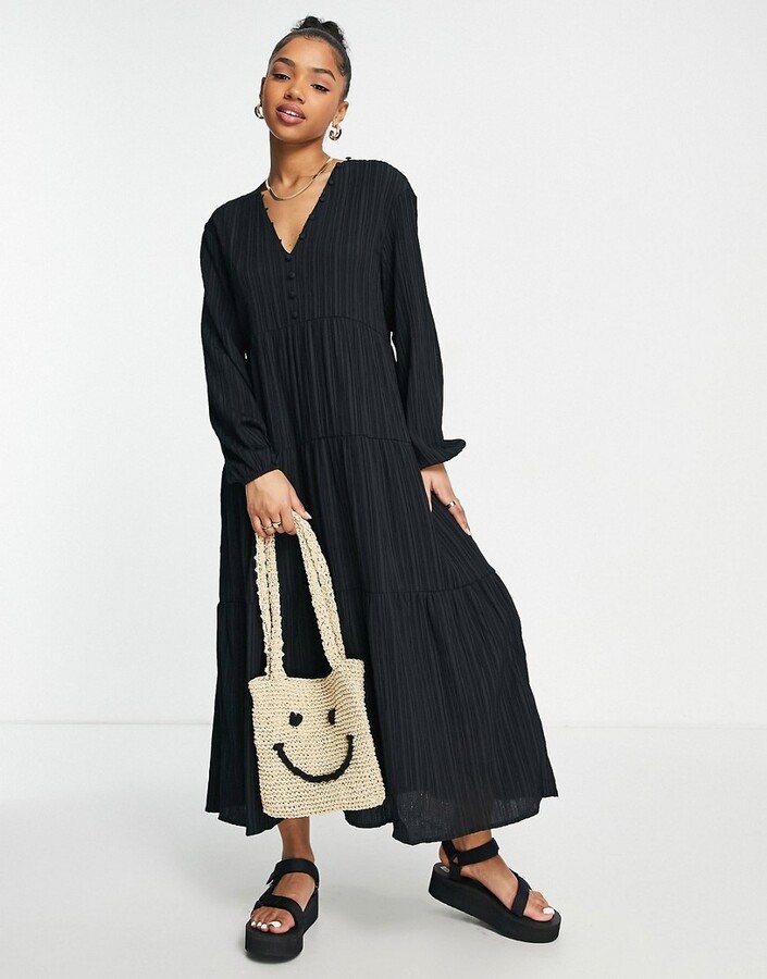 Lola May button front tiered maxi dress in black - ShopStyle