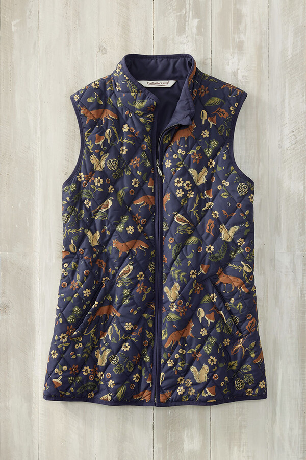 Coldwater Creek Women's Whimsical Wildlife Vest for All Seasons - Midnight Navy Multi - PS ...