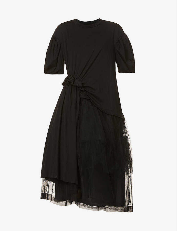 Simone Rocha Asymmetric cotton-jersey and tulle maxi dress - ShopStyle
