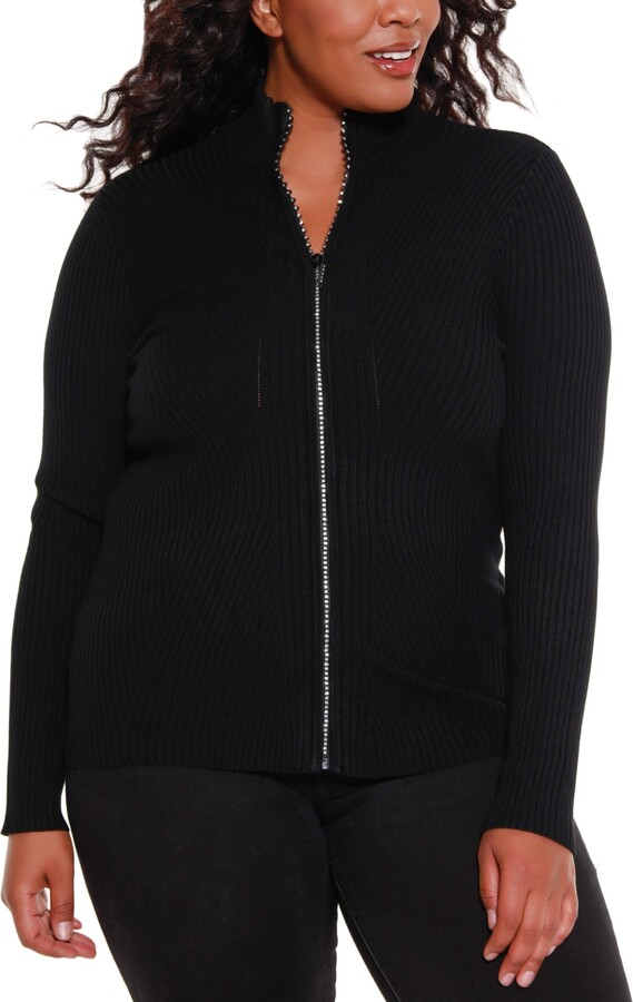 Belldini Black Label Plus Size Mock Neck Ribbed Sweater Zip Up - ShopStyle