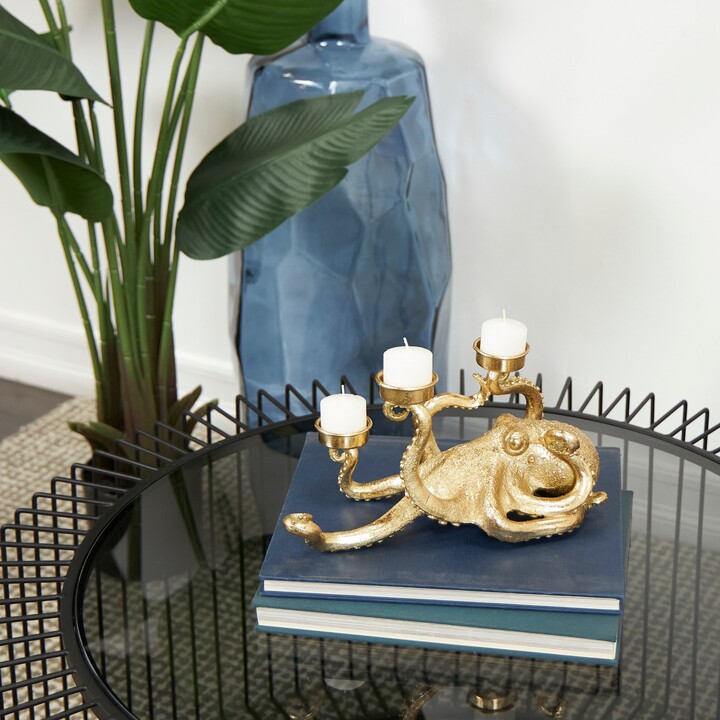 Studio 350 Gold Polystone Textured Octopus Candelabra with Tentacle ...