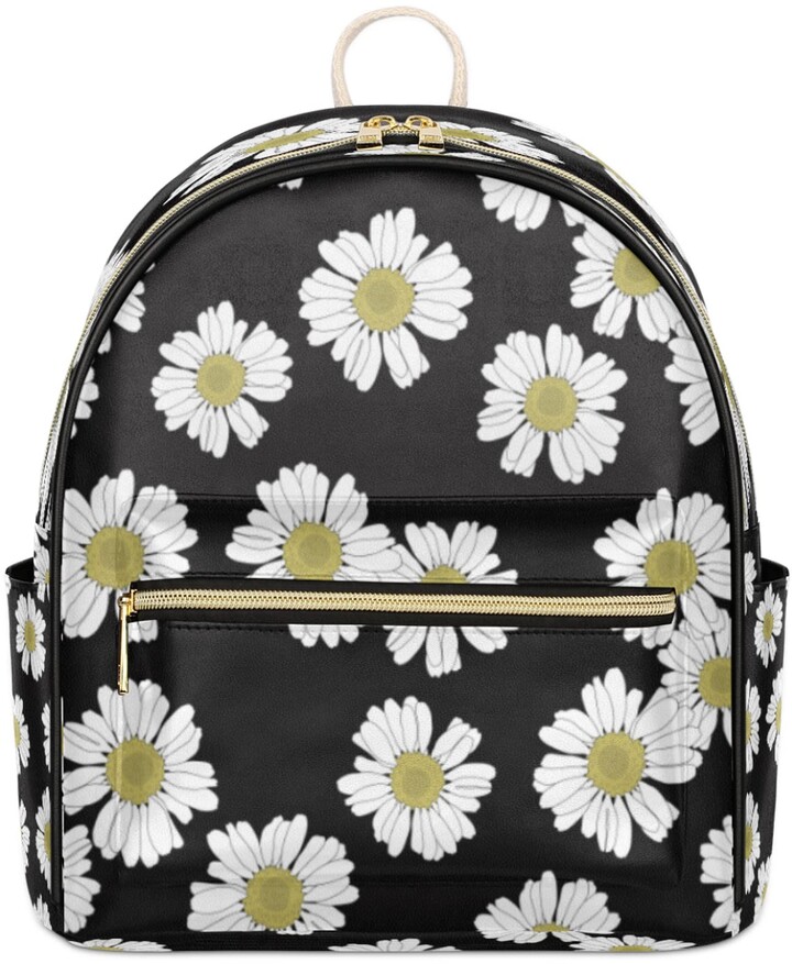 Pardick Daisy Flowers Backpack for Women Girls Pu Leather Casual ...