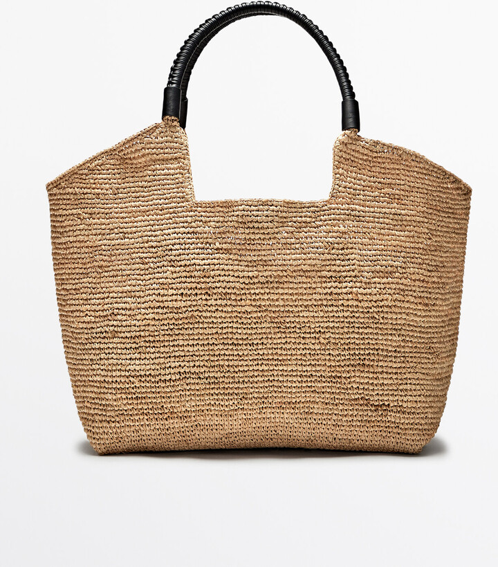 Massimo Dutti Raffia Tote Bag With Leather Handles - ShopStyle