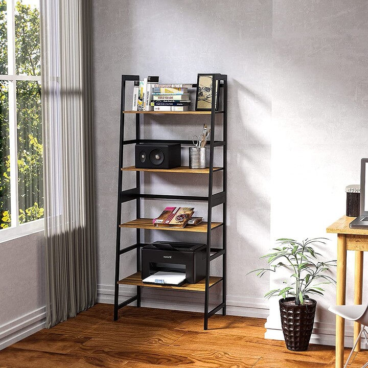 Bookshelf, Ladder Shelf, 4 Tier Tall Bookcase, Modern Open Book Case ...