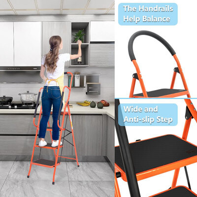 17 Stories 4 Step Ladder Safety Tool Ladder Folding Anti-Slip Step ...
