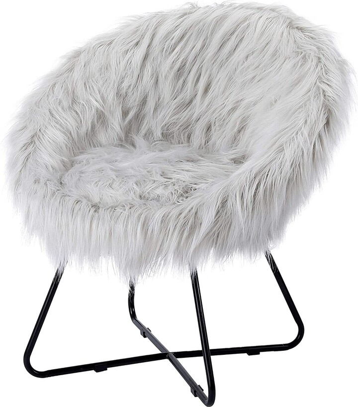 BirdRock Home Grey Fluffy Faux Fur Papasan Chair with Round Seat with ...