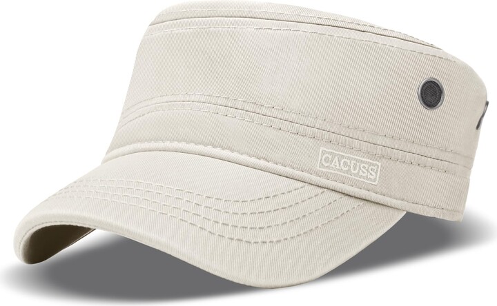CACUSS Men's Cadet Hat Cotton Army Cap Vintage Military Flat Top ...
