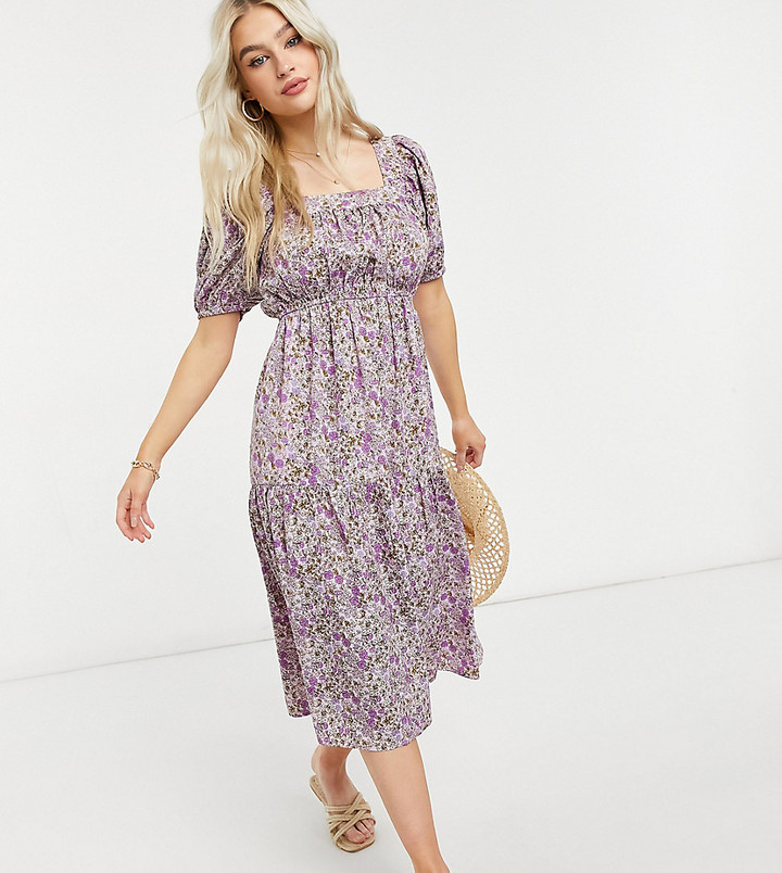 Influence Plus Influence Petite puff sleeve midi dress in lilac floral ...