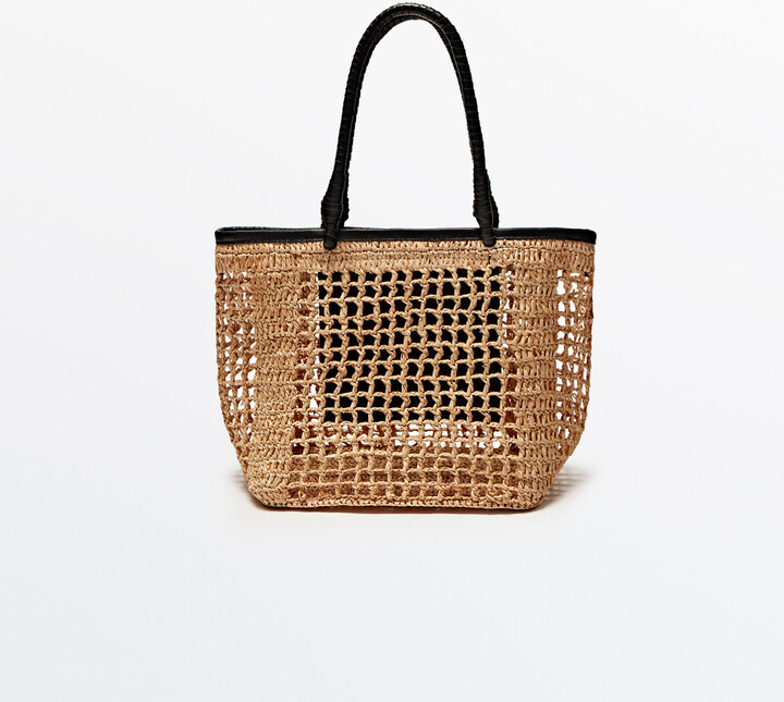 Massimo Dutti Open-Knit Raffia Mini Tote Bag - ShopStyle