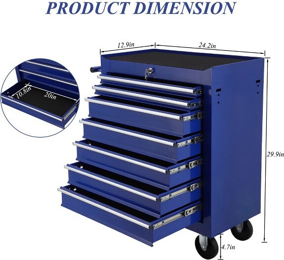 WhizMax Rolling Tool Box 7 Drawer Tool Chest with Wheels,Mechanics Tool ...