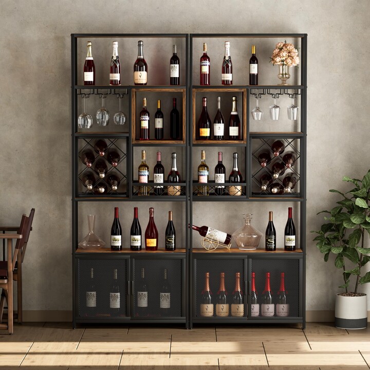Goohome 82.7" Tall Wine Rack Industrial Freestanding Floor Bar Cabinet ...