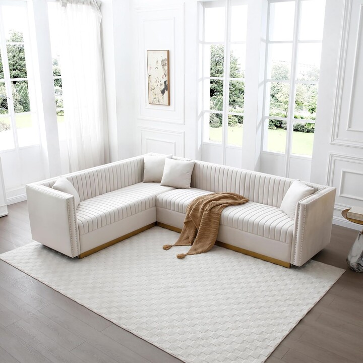 Skyvov 2PCS Contemporary Sofa Sets Vertical Channel Velvet Tufted ...