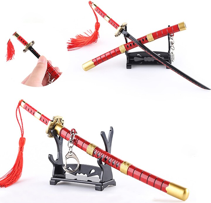 Batustou Anime Sword Keychain Metal Weapon Model with Stand Roronoa ...