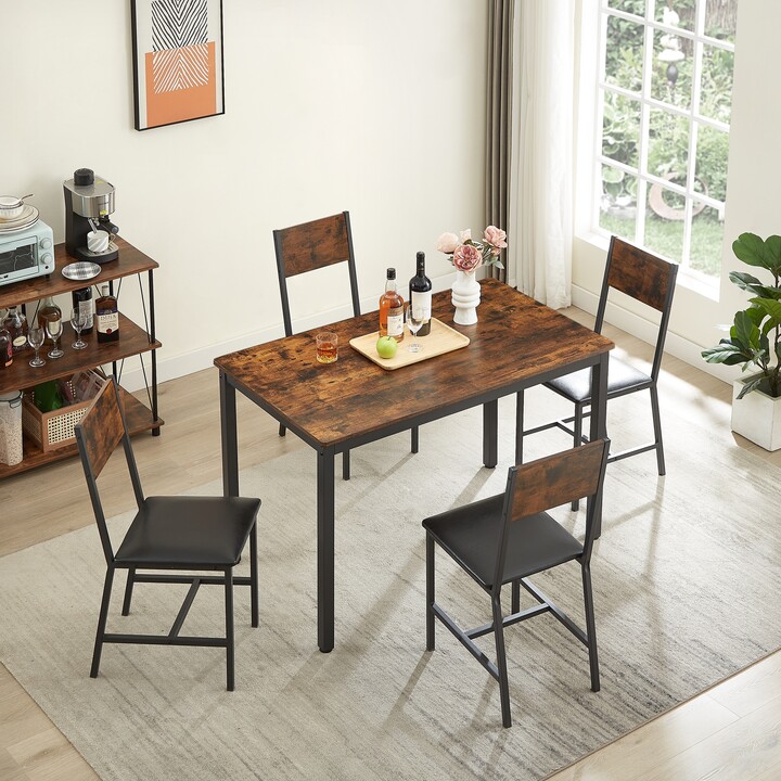 GREATPLANINC 5 Piece Dining Table Set Industrial Wood Grain Rectangular ...
