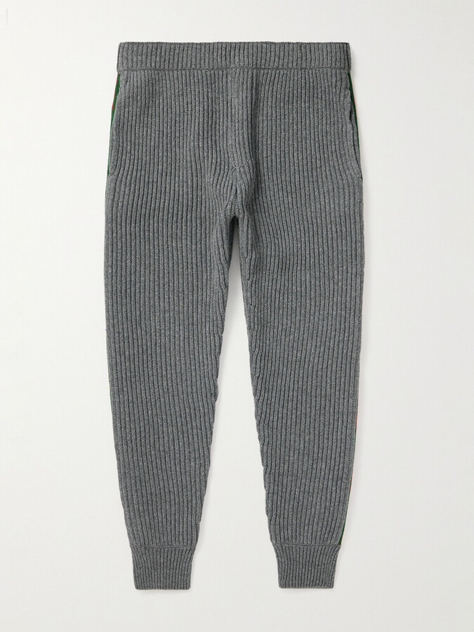 Gucci Webbing-Trimmed Ribbed Wool and Cashmere-Blend Sweatpants ...