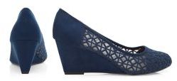 New Look Wide Fit Navy Diamond Embroidered Wedges - ShopStyle