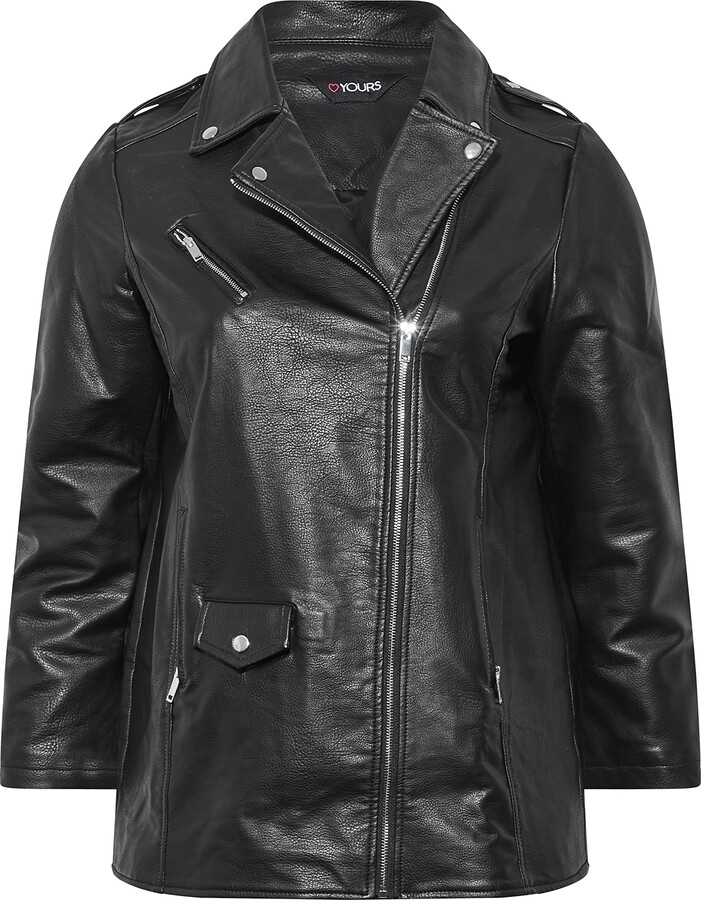 Yours Curve Faux Leather Longline Biker Jacket - Women's - Plus Size ...