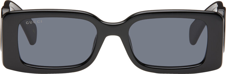 Gucci Black Rectangular Sunglasses - ShopStyle