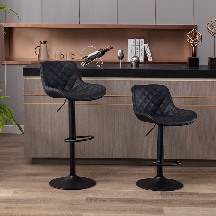 Set of 2 Bar Stools,Black Footrest and Base Swivel Height Adjustable ...