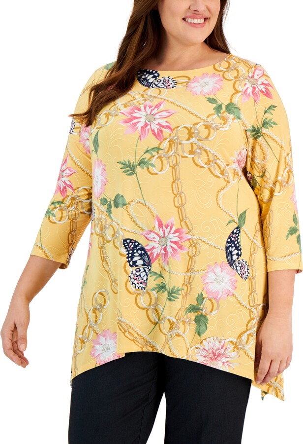 JM Collection Plus Size Butterfly Dream Jacquard Top, Created for Macy ...