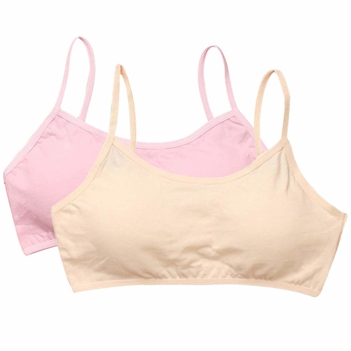 ZUQ 2 Pack Girls Bra with Sponge Pad Cotton Soft Padded Crop Tops Solid ...