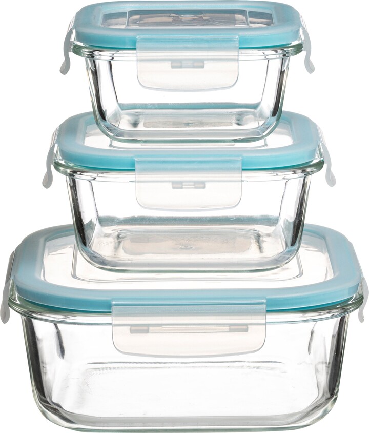 Dunelm Set of 3 Clip Top Square Glass Boxes Clear - ShopStyle Food ...