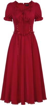 SCARLET DARKNESS Women Vintage Renaissance Dress Ruffle Sweetheart Neck ...