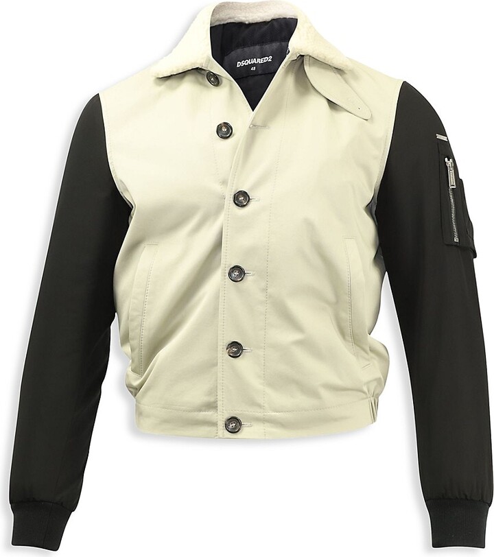 DSQUARED2 Men's Cropped Jacket With Contrast Sleeves In Beige Polyester ...