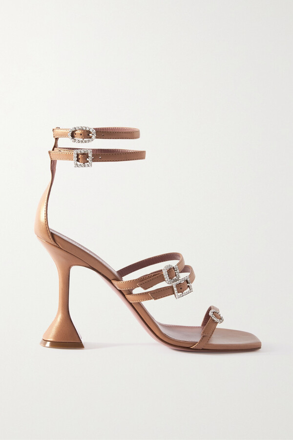 Amina Muaddi Robyn Crystal-embellished Metallic Leather Sandals ...