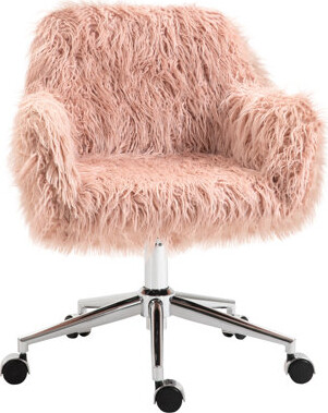 Mercer41 Faux Fur Desk Chair, Swivel Vanity Chair With Adjustable ...