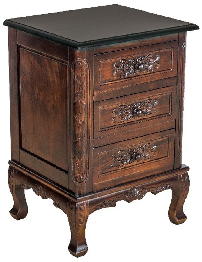 Traditional 3 Drawer Chest with Wooden Carvings and Cabriole Feet ...