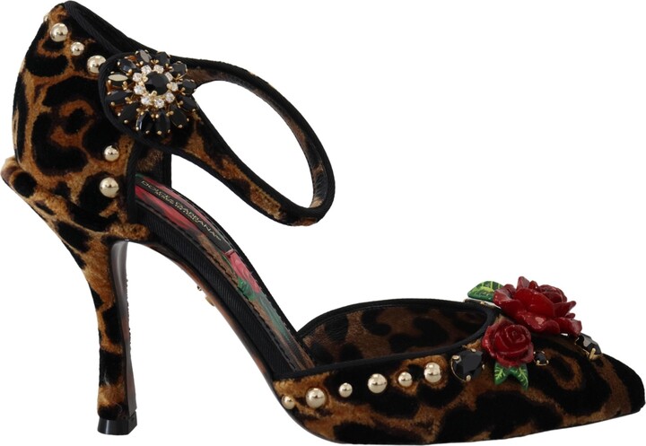 Dolce & Gabbana Brown Embellished Leopard Print Heels Women's Shoes ...