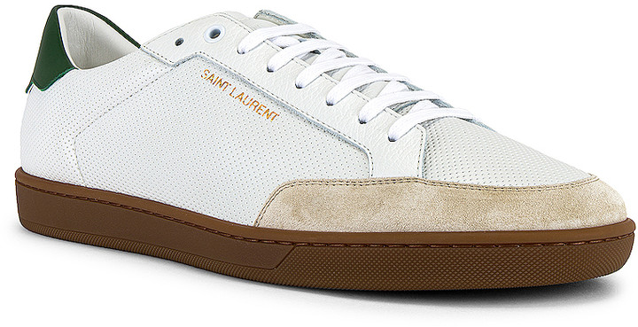 Saint Laurent SL/10 Low Top Sneaker in Optic White & Green | FWRD ...