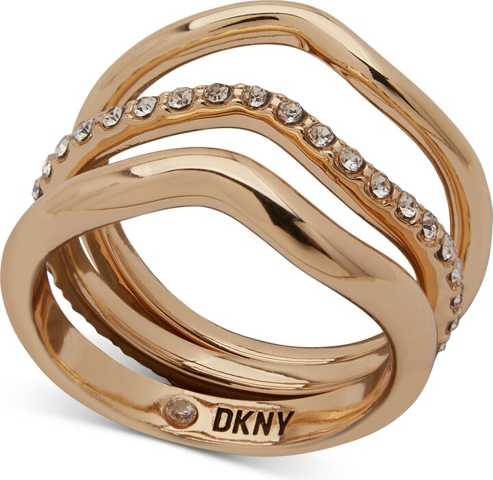 DKNY Gold-Tone 3-Pc. Set Crystal Pave Wavy Rings - ShopStyle