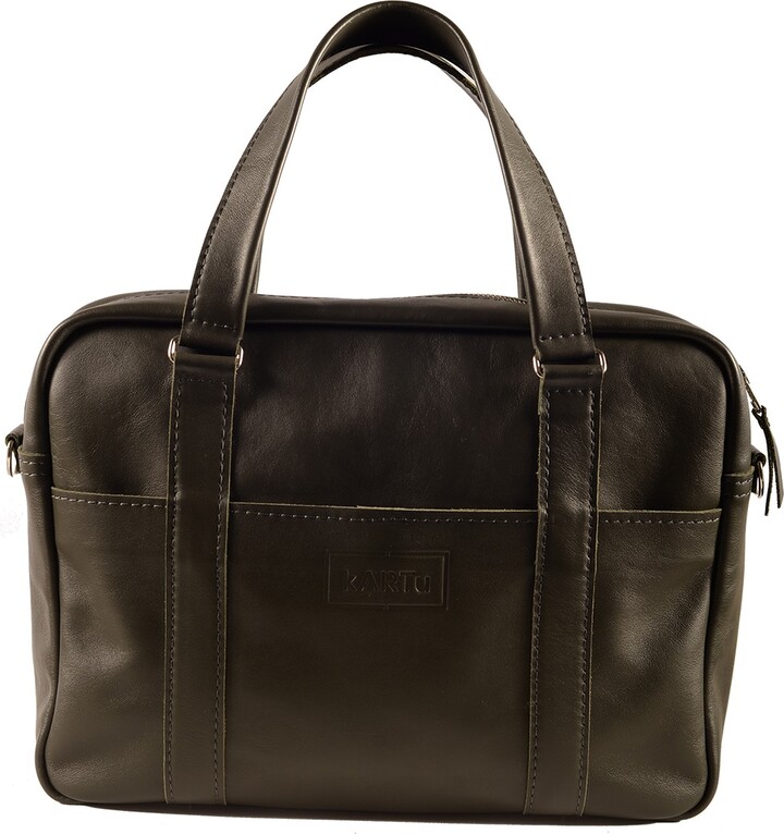 kARTu studio - Natural Leather Smart Briefcase For Men "Sage" Khaki ...