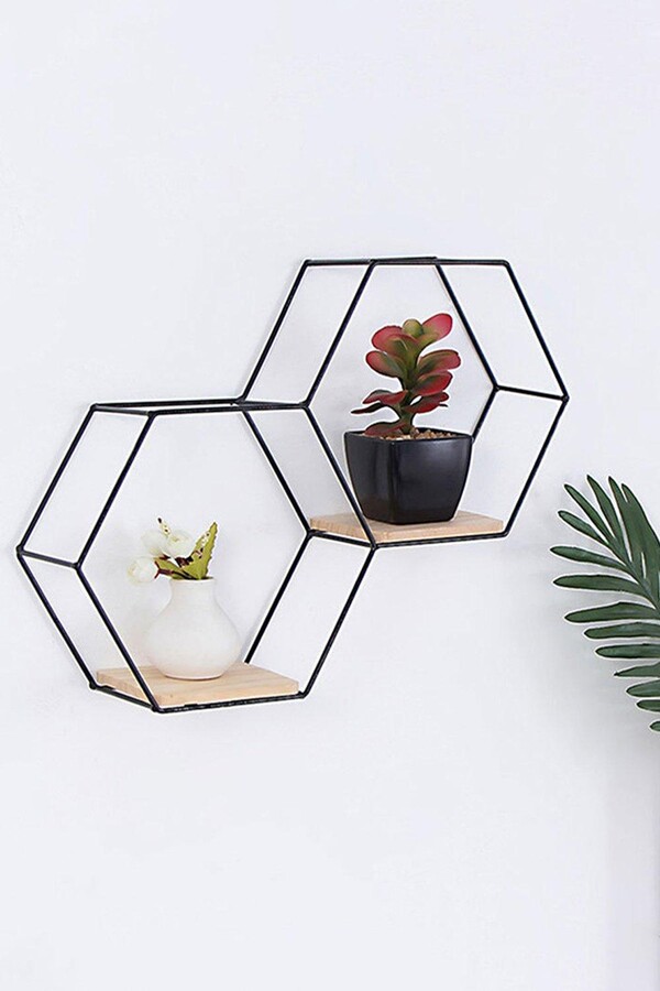 Living and Home Modern Hexagon Wall Shelf with Iron Frame - ShopStyle ...